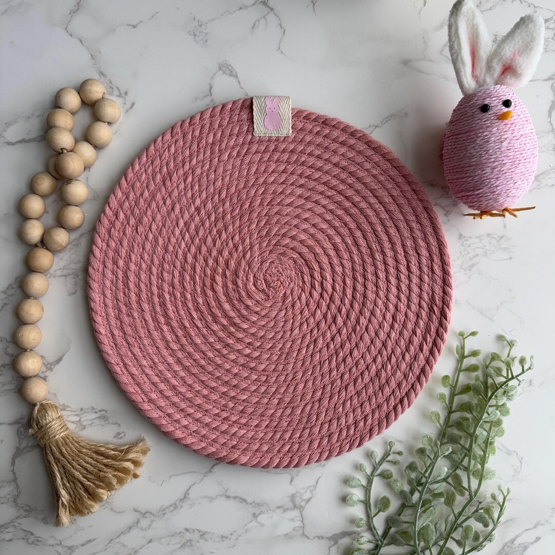 Pink Easter Bunny Peep Rope Trivet, Mug Rug, Teapot Mat, Decorative ...