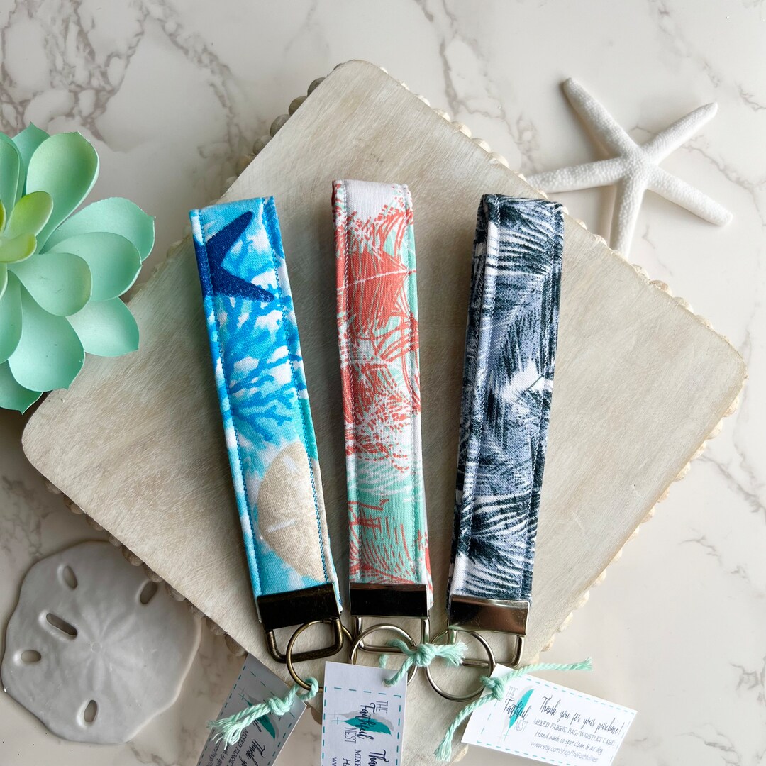 Coastal Wristlet Keychains, Palm Leaf, Starfish, Feather, Coral, Gift ...