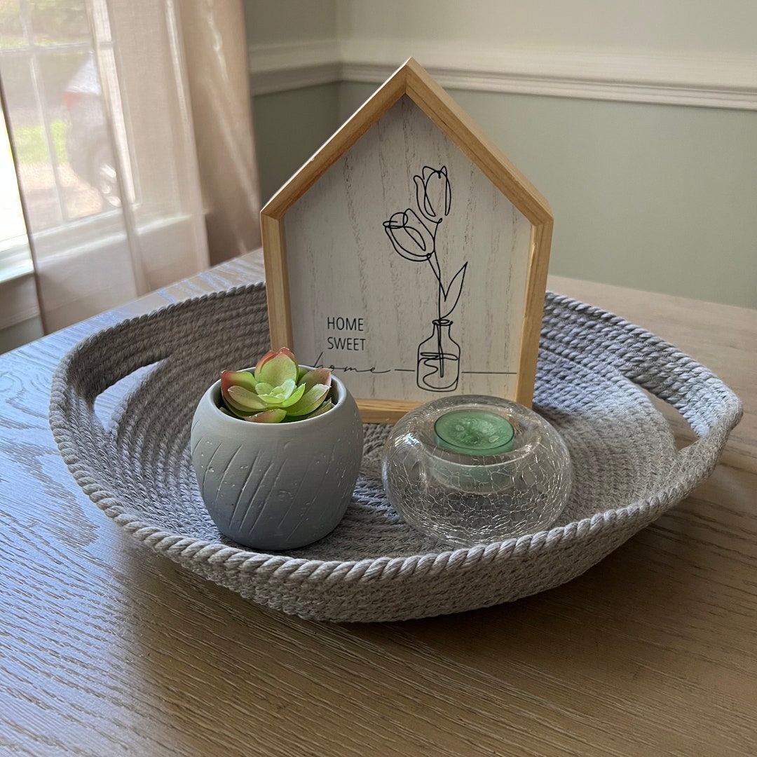 Large Decorative Tray With Handles Rope Trays Rope Basket - Etsy