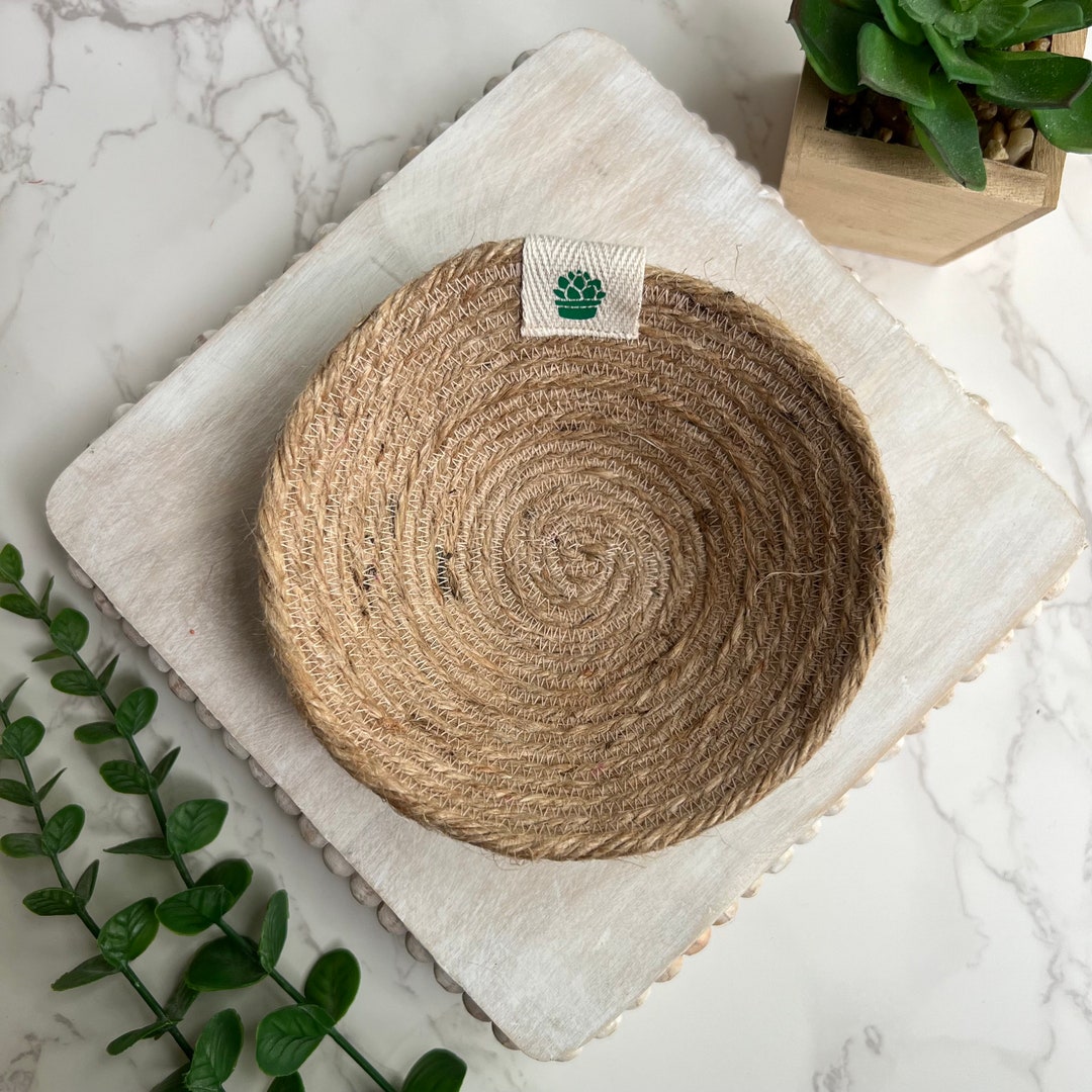 Neutral Jute Rope Bowl With Succulent Plant Tag, Gift for Plant Lover ...