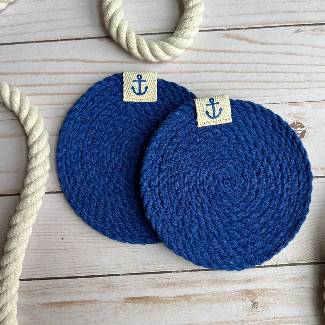Royal Blue Anchor Rope Coasters, Nautical Bar Decor, Gifts for Dad, XL ...