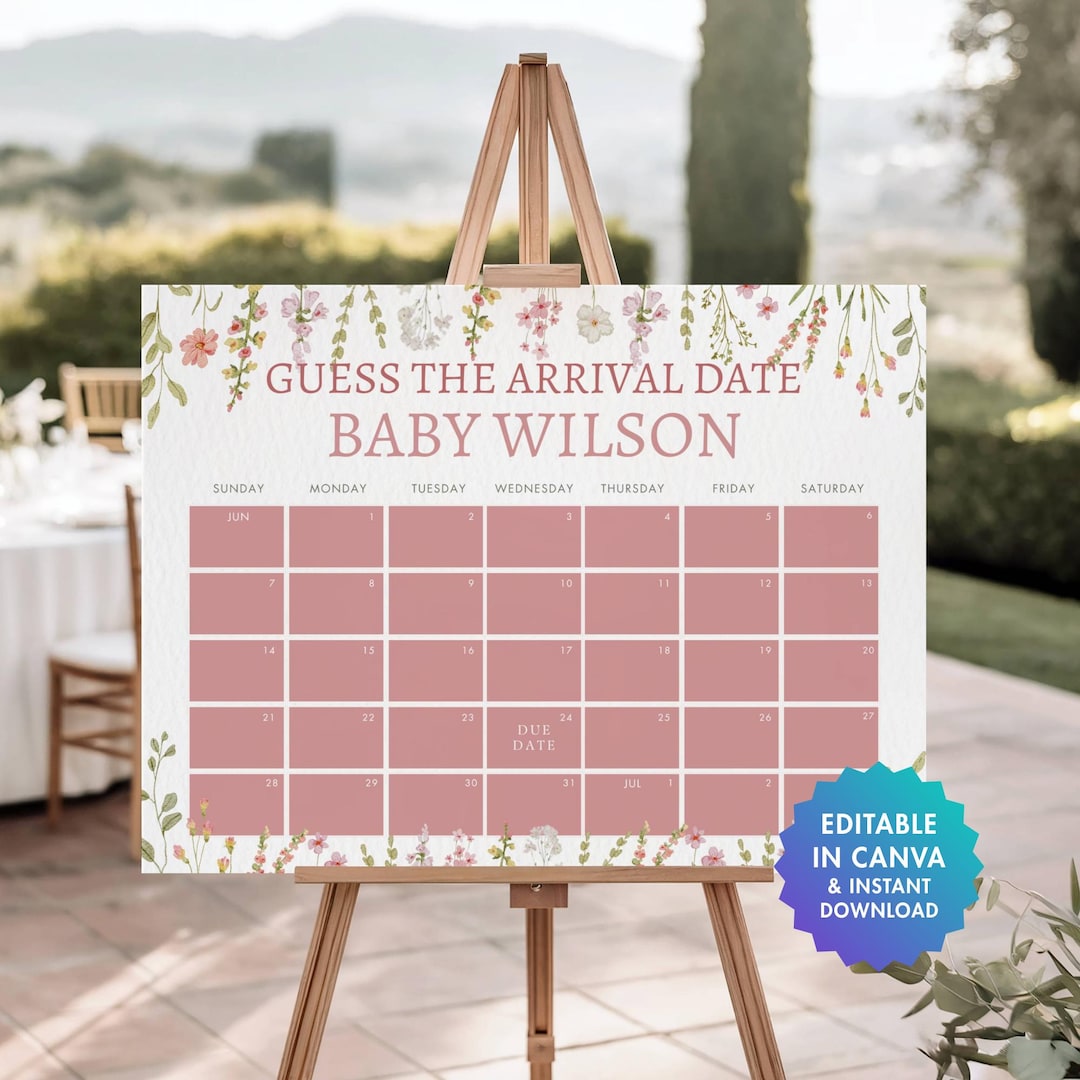 Guess the Arrival Date Sign | Baby in Bloom Baby Shower Game | Floral ...