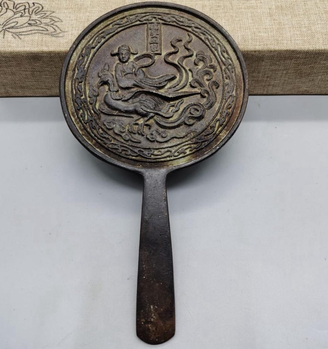Vintage Bronze Carved Crane Bronze Mirror - Etsy