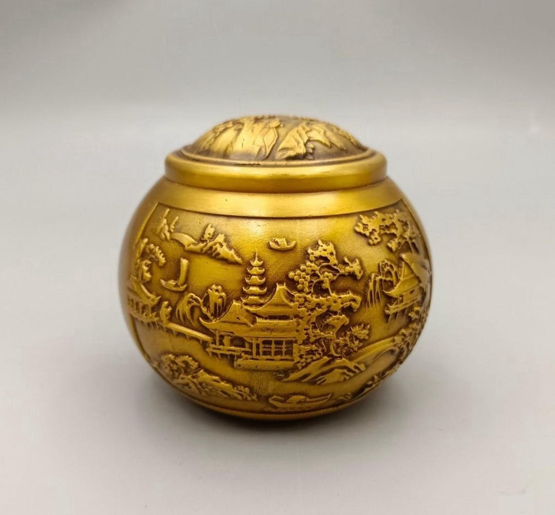 Vintage Brass Carved Jar - Etsy
