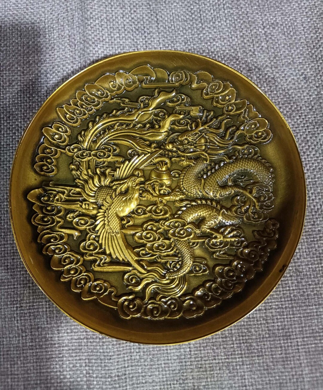 Vintage Brass Carved Dragon and Phoenix Plate - Etsy