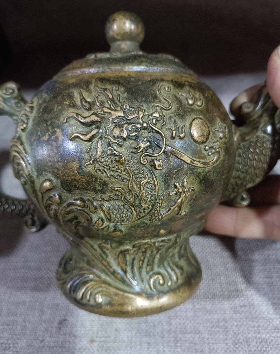 Vintage Bronze Carved Relief Dragon Teapot, Feng Shui Statue - Etsy