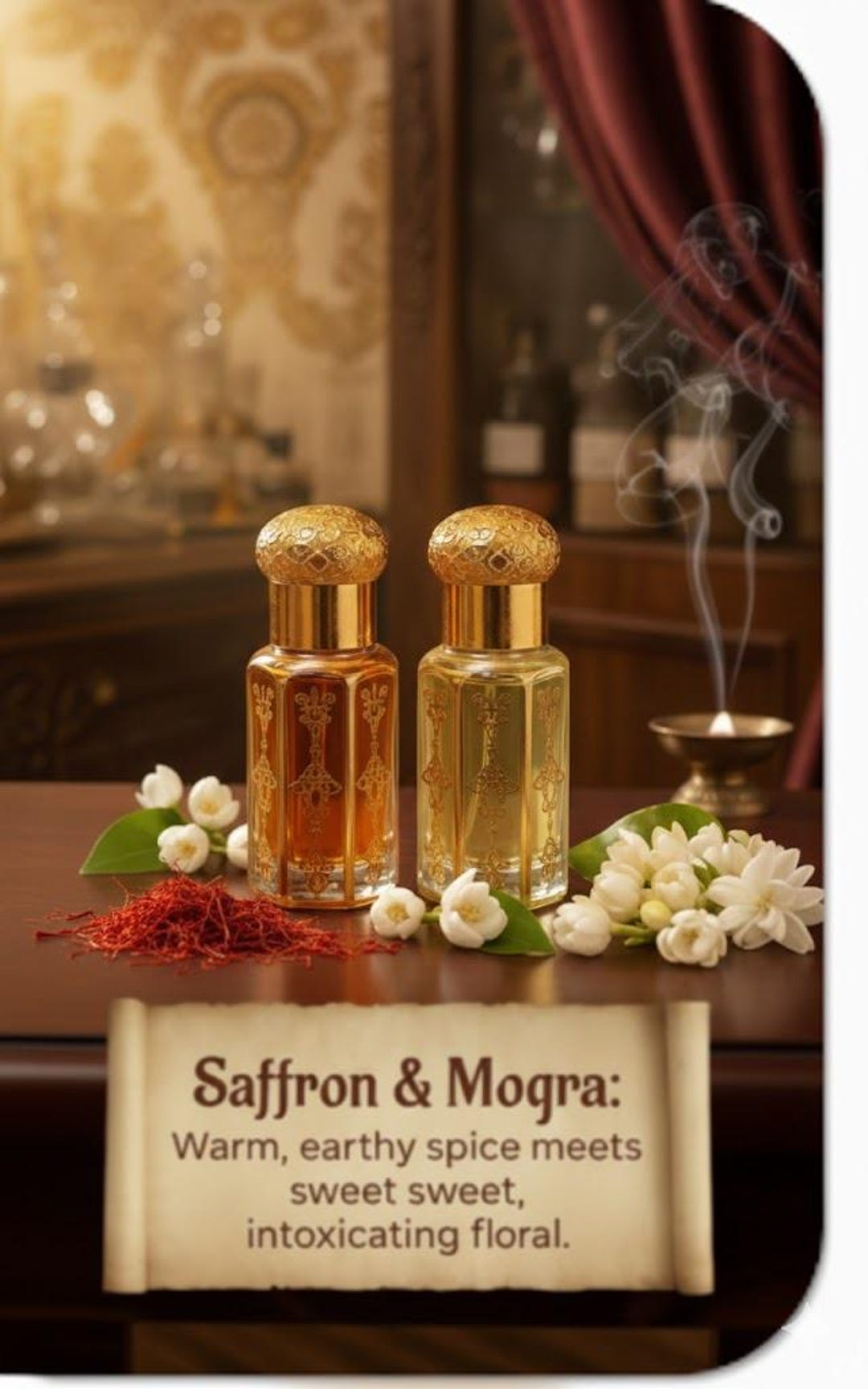 Saffron & Mogra Attar Alcohol Free | Exotic Jasmine Oil Perfume | Long ...
