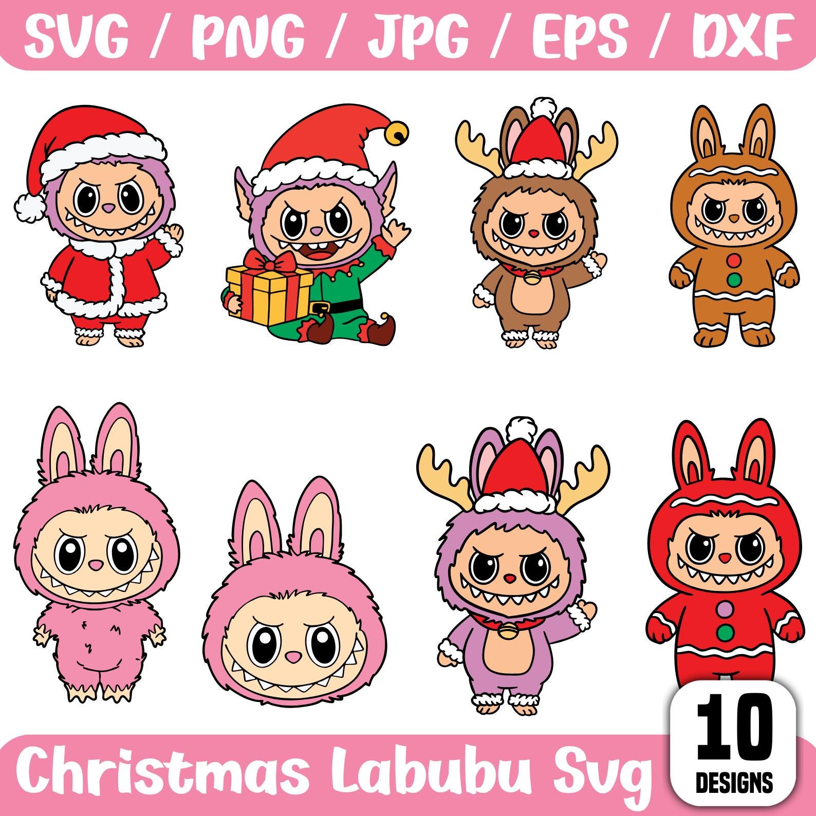 Christmas Labubu Svg Bundle, Cute Kawaii Christmas Design, Kawaii ...