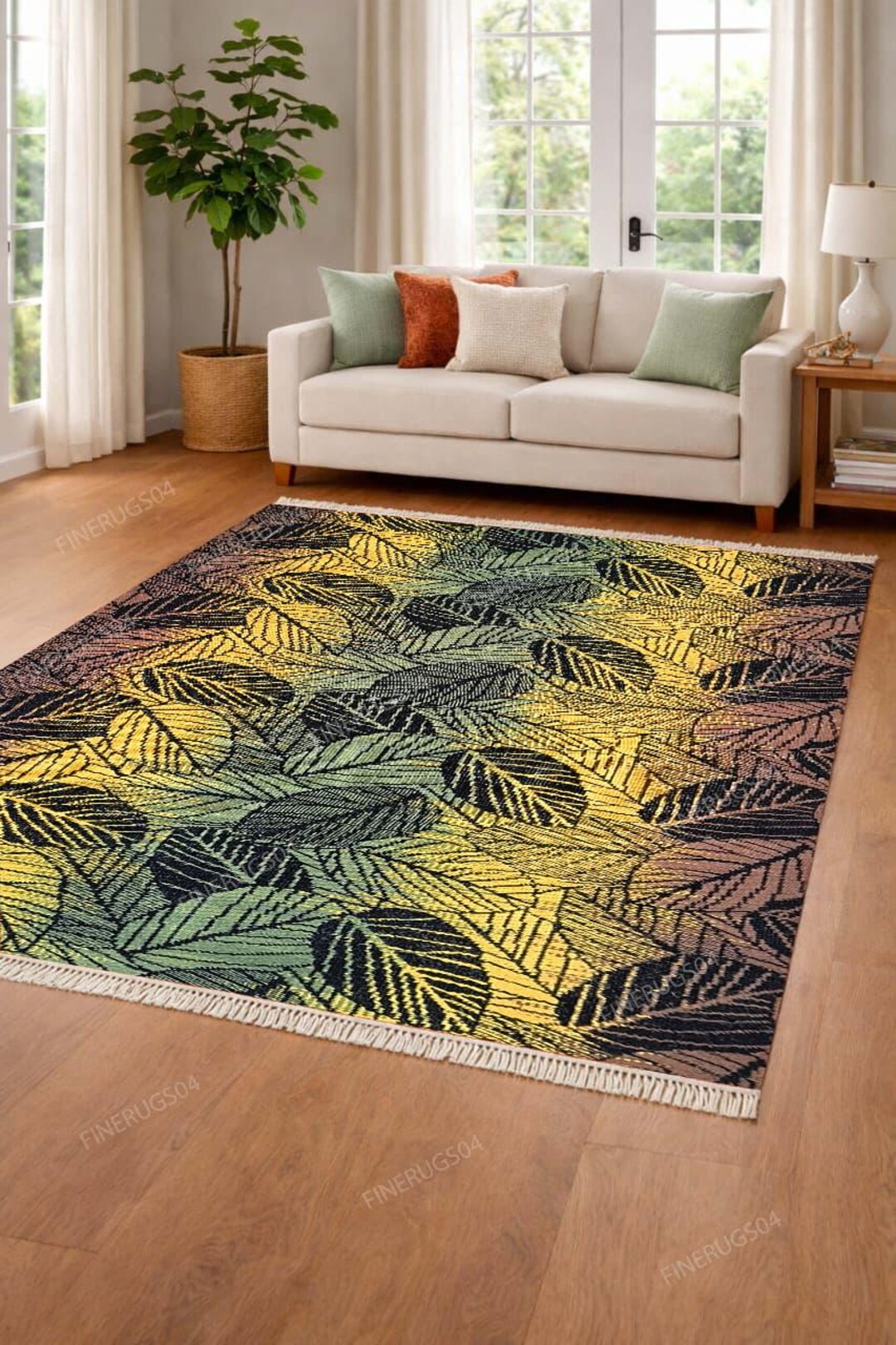 5x8 Ft 2-in-1 Reversible Geometric Leaf Pattern Area Rug – Modern Boho ...