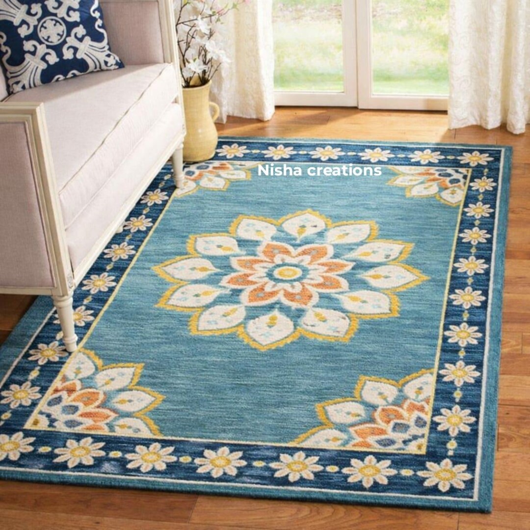 Hand Tufted Neutral Tone Designer Carpet Minimalist Square Pattern Hand ...