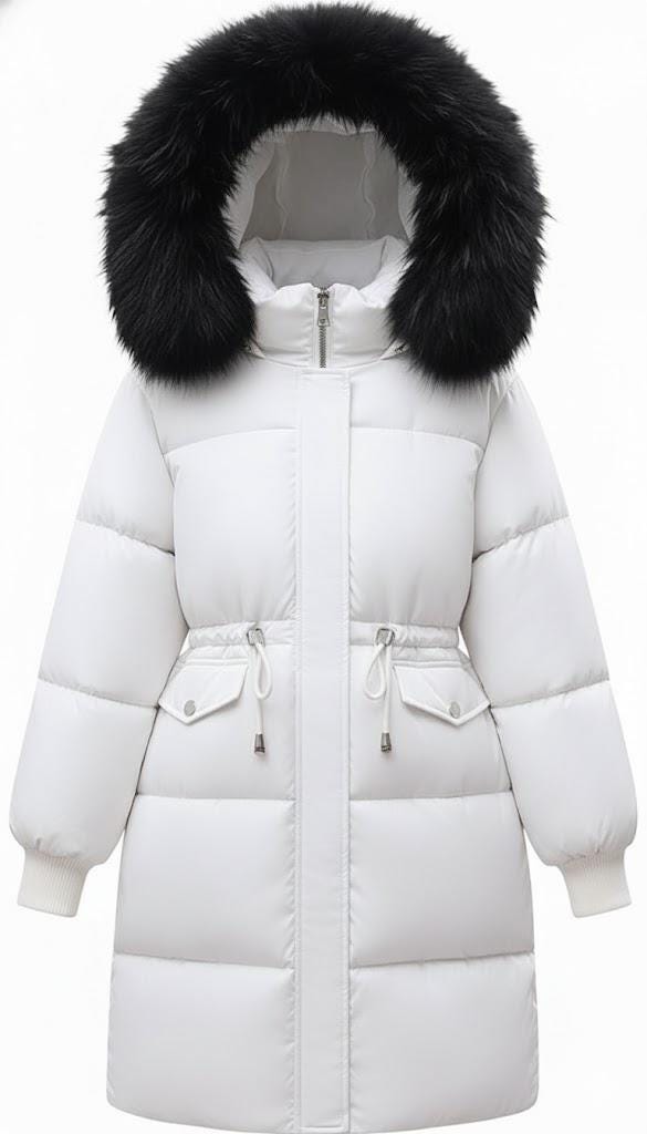 White Unisex Winter Coat With Faux Fur Hood :trendy Puffy Bubble Jacket ...