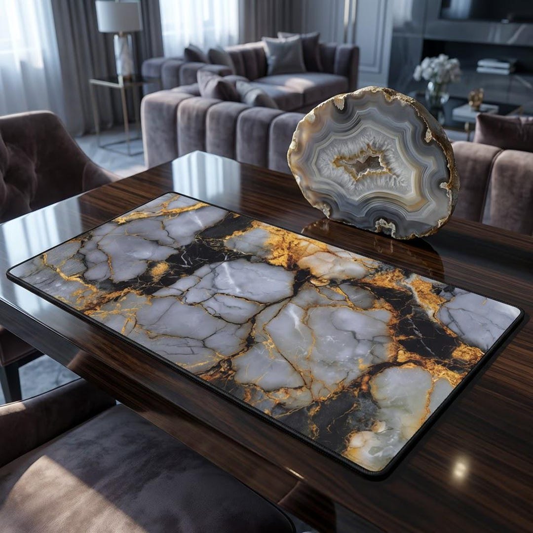 Gold Veined Marble Desk Mat | Extended Mouse Pad - Etsy