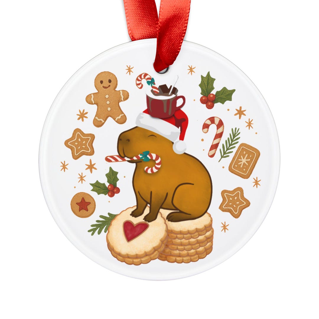 Cappy Christmas! Capybara Santa & Cookies Christmas Ornament With ...