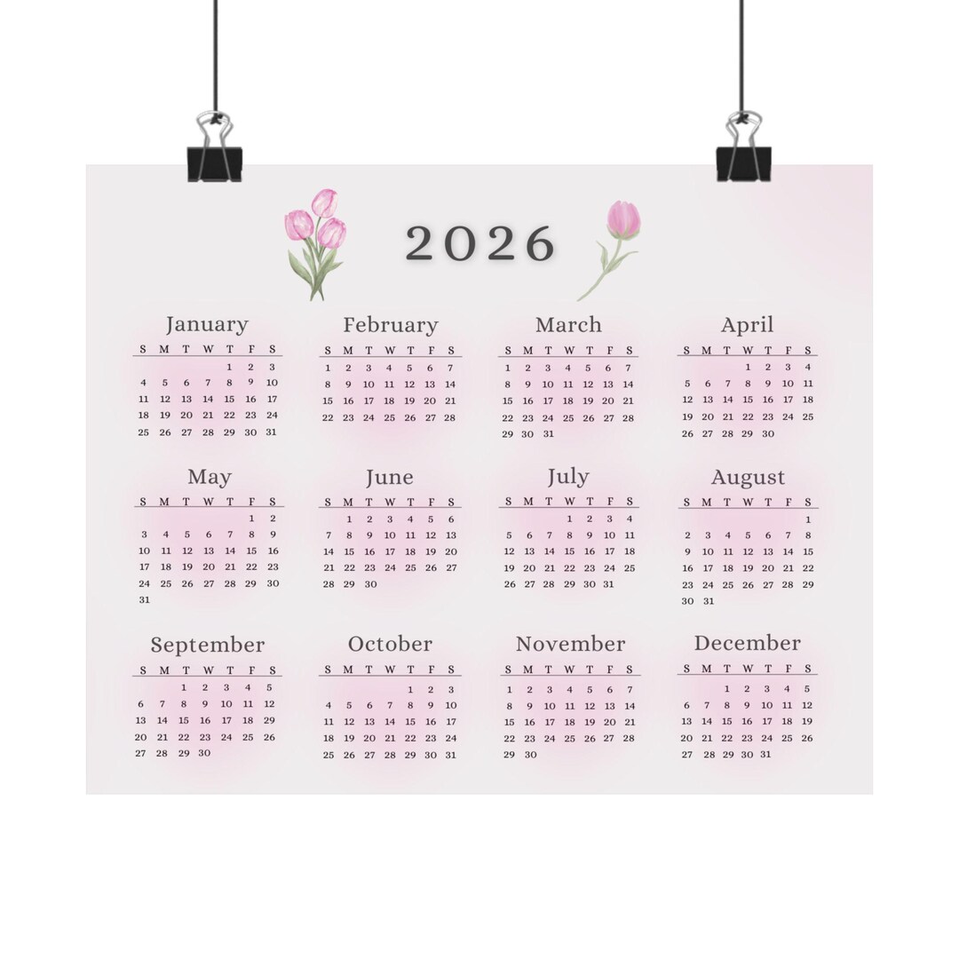 Ballerina Pink Tulips - 2026 Wall Calendar Poster - Etsy