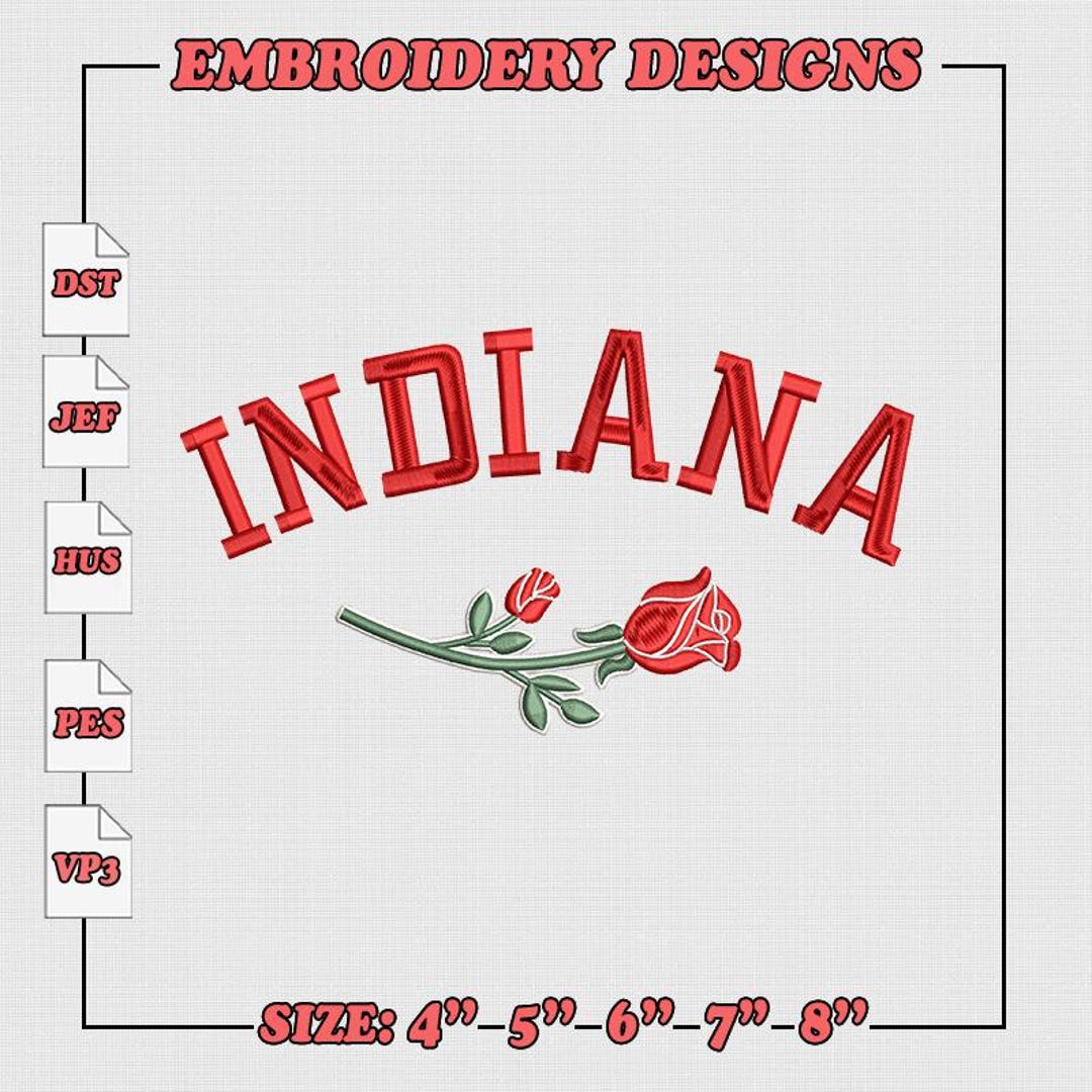 Indiana Embroidery Design, College Embroidery File, University, 5 Size ...