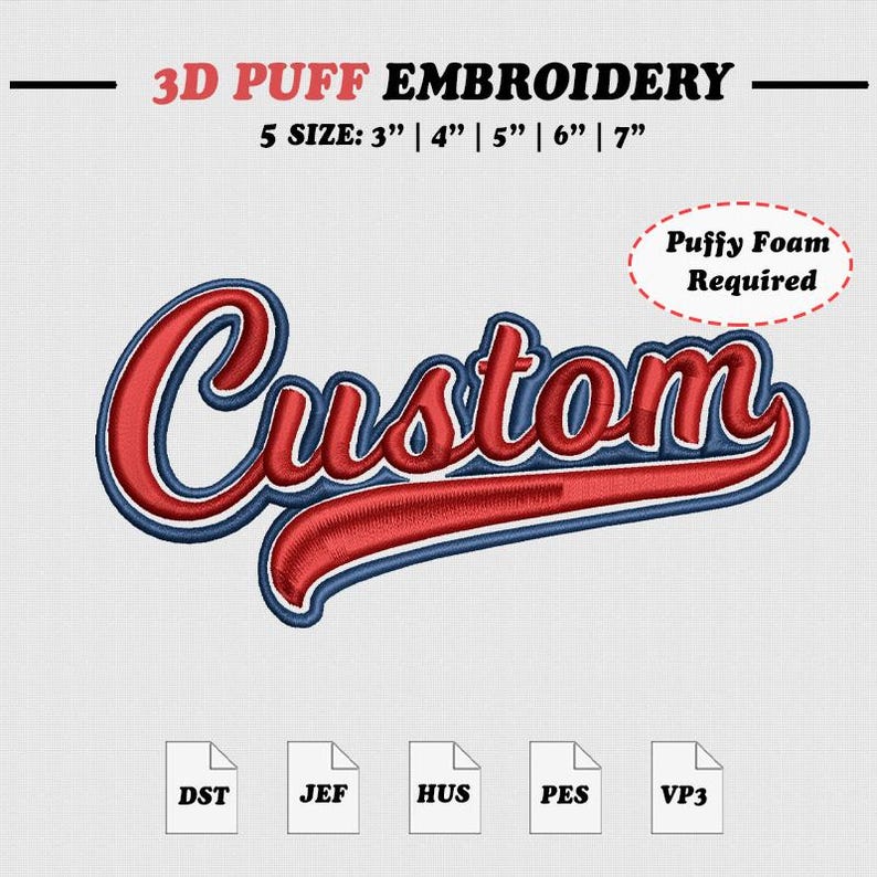 3d Puff Embroidery Font, Custom Baseball Font Embroidery, 5 Size ...