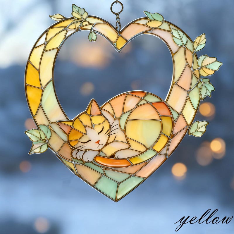 Pink Stained Glass Cat - Etsy UK