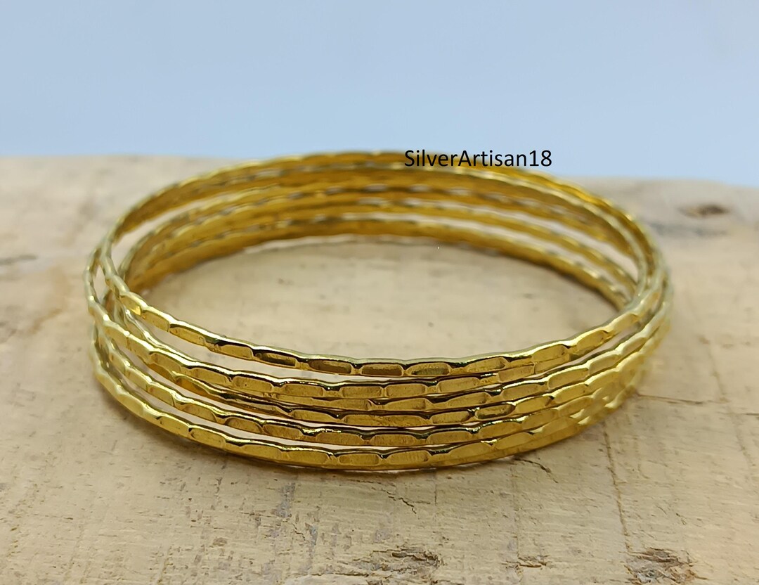 Handmade Brass Bangle, Hammered Bangles, Set of 7 Bangles, Dainty ...