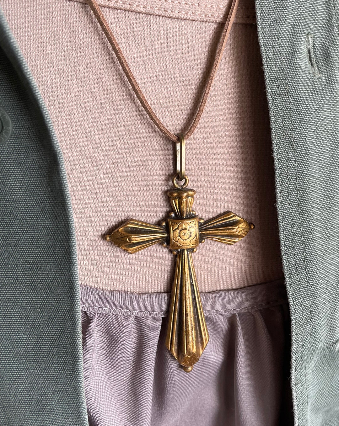 Vintage Brass Cross Pendant. Rocker Boho Style Great for Layering ...