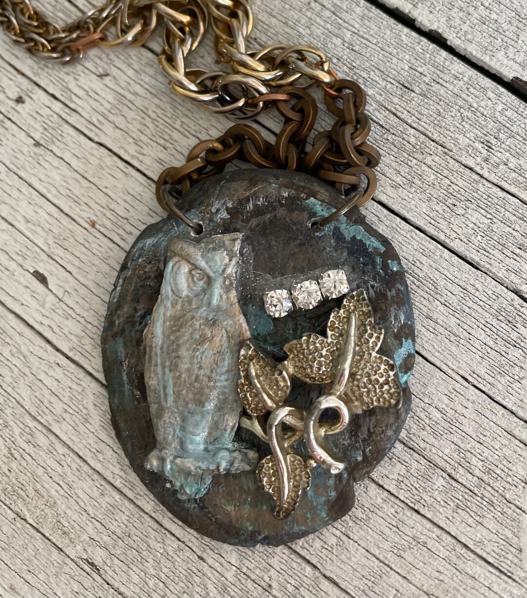 Assemblage Clay Necklace. Vintage Findings, Handhewn . Boho Rocker ...