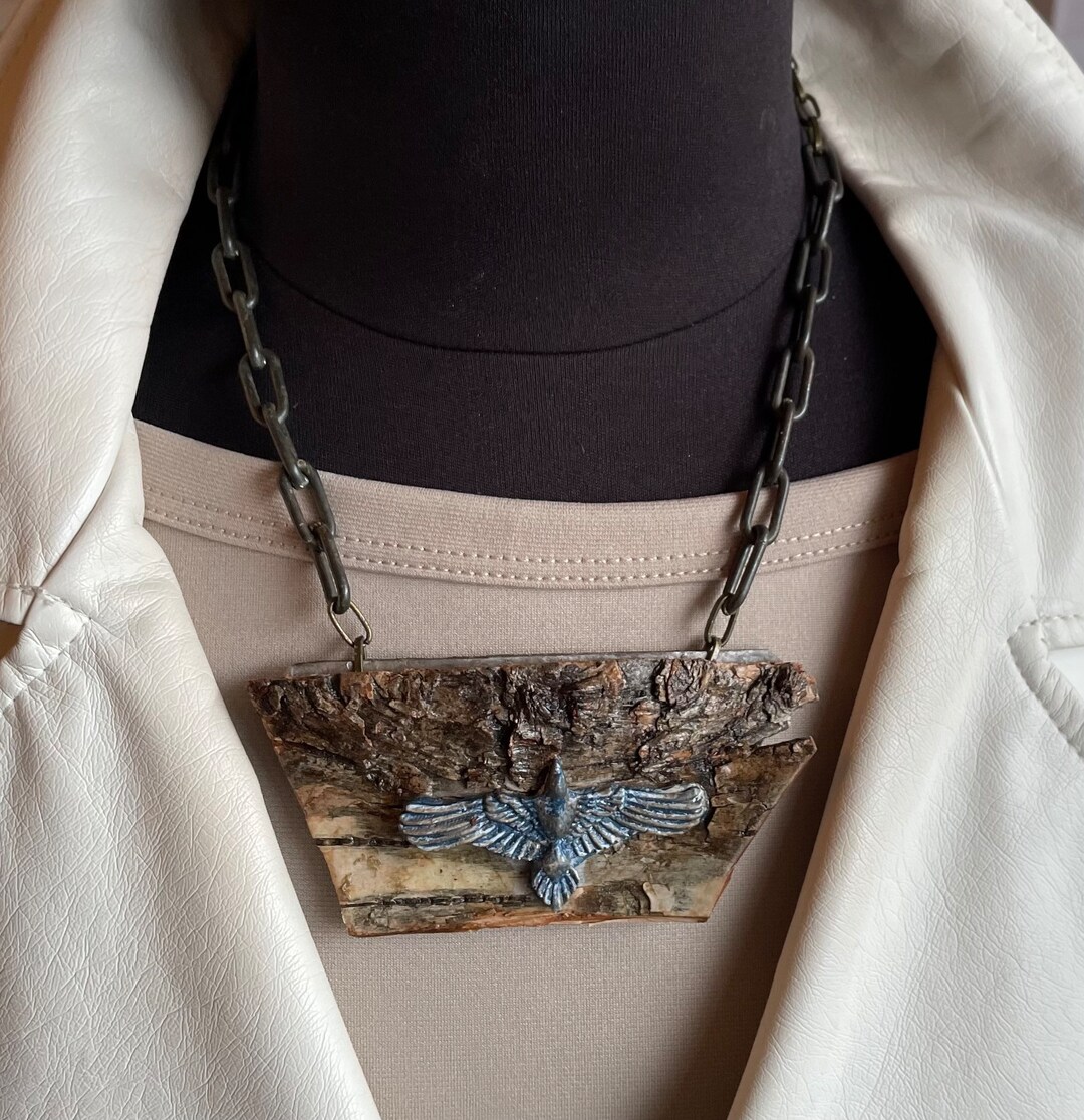 Rustic, Bark and Eagle Necklace. Nature, Assemblage Jewelry. Boho ...