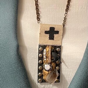 Assemblage, Rustic Leather Pendant. Rocker, Edgy Piece. Festival Style ...