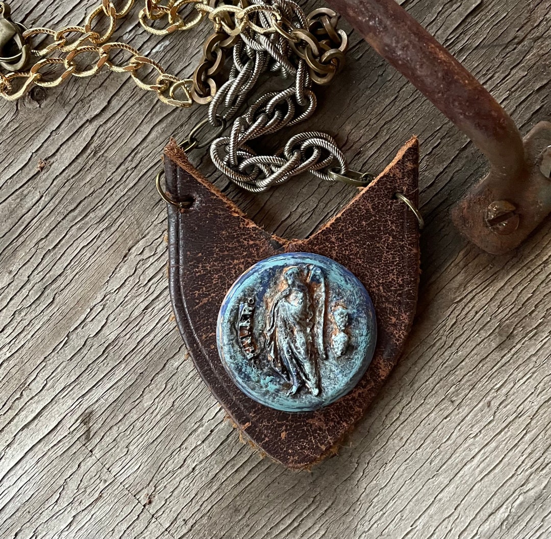 Vintage Leather Pendant. Assemblage Art Jewelry. Boho Rocker Style. - Etsy