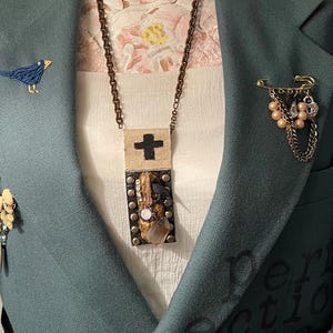 Assemblage, Rustic Leather Pendant. Rocker, Edgy Piece. Festival Style ...