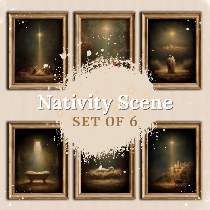 Christmas Nativity Scene Set, Vintage Christian Printable Wall Art ...