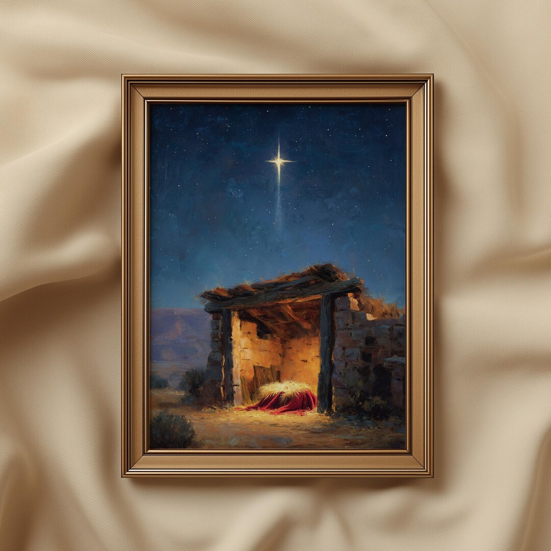 Christmas Nativity Scene Wall Art, Rustic Manger Print, Baby Jesus ...