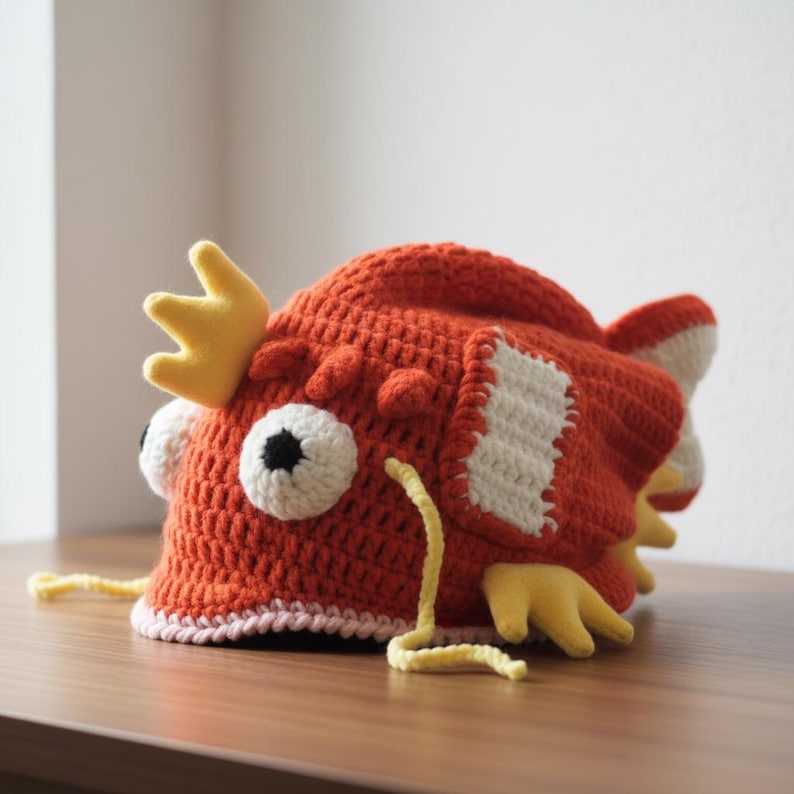 Funny Crochet Fish Hat With Crown and Big Eyes, Handmade Orange Knit ...