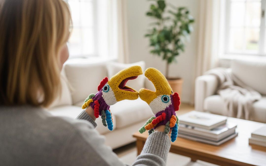Funny Knit Parrot Puppet Mittens for Adults, Acrylic Yarn Handmade ...