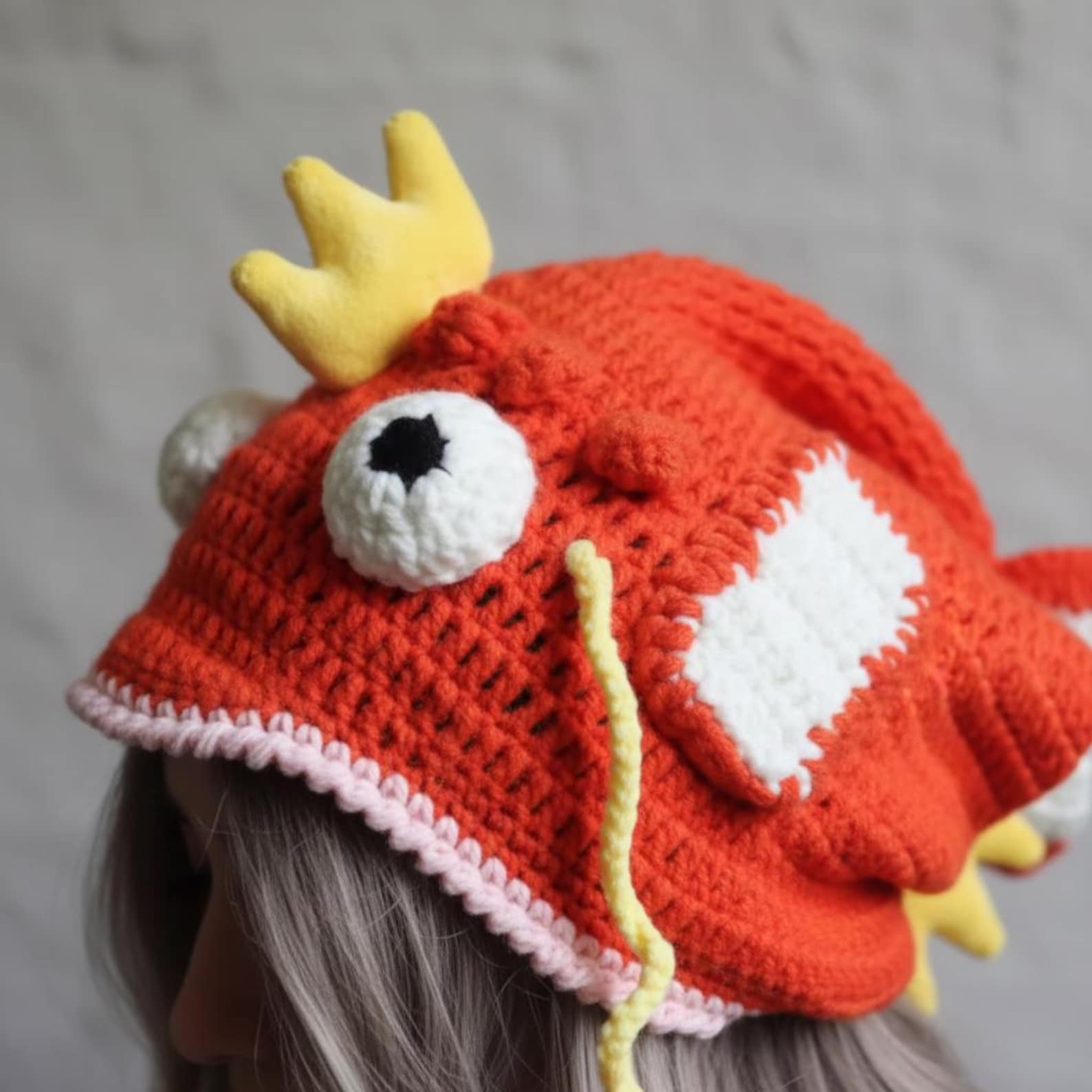 Funny Crochet Fish Hat With Crown and Big Eyes, Handmade Orange Knit ...