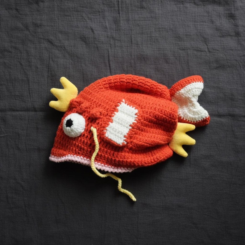 Funny Crochet Fish Hat With Crown and Big Eyes, Handmade Orange Knit ...