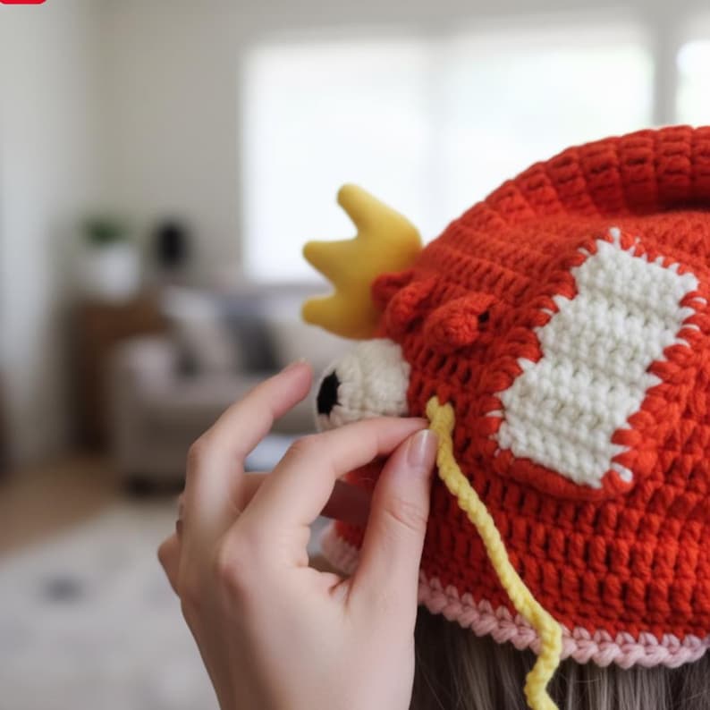 Funny Crochet Fish Hat With Crown and Big Eyes, Handmade Orange Knit ...