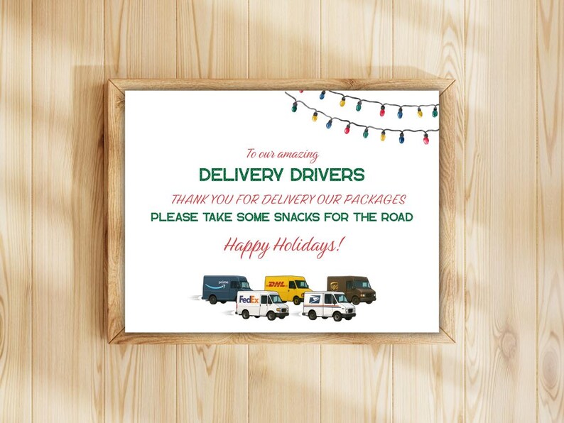 Printable Delivery Driver Thank You Sign, Instant Download Holiday ...