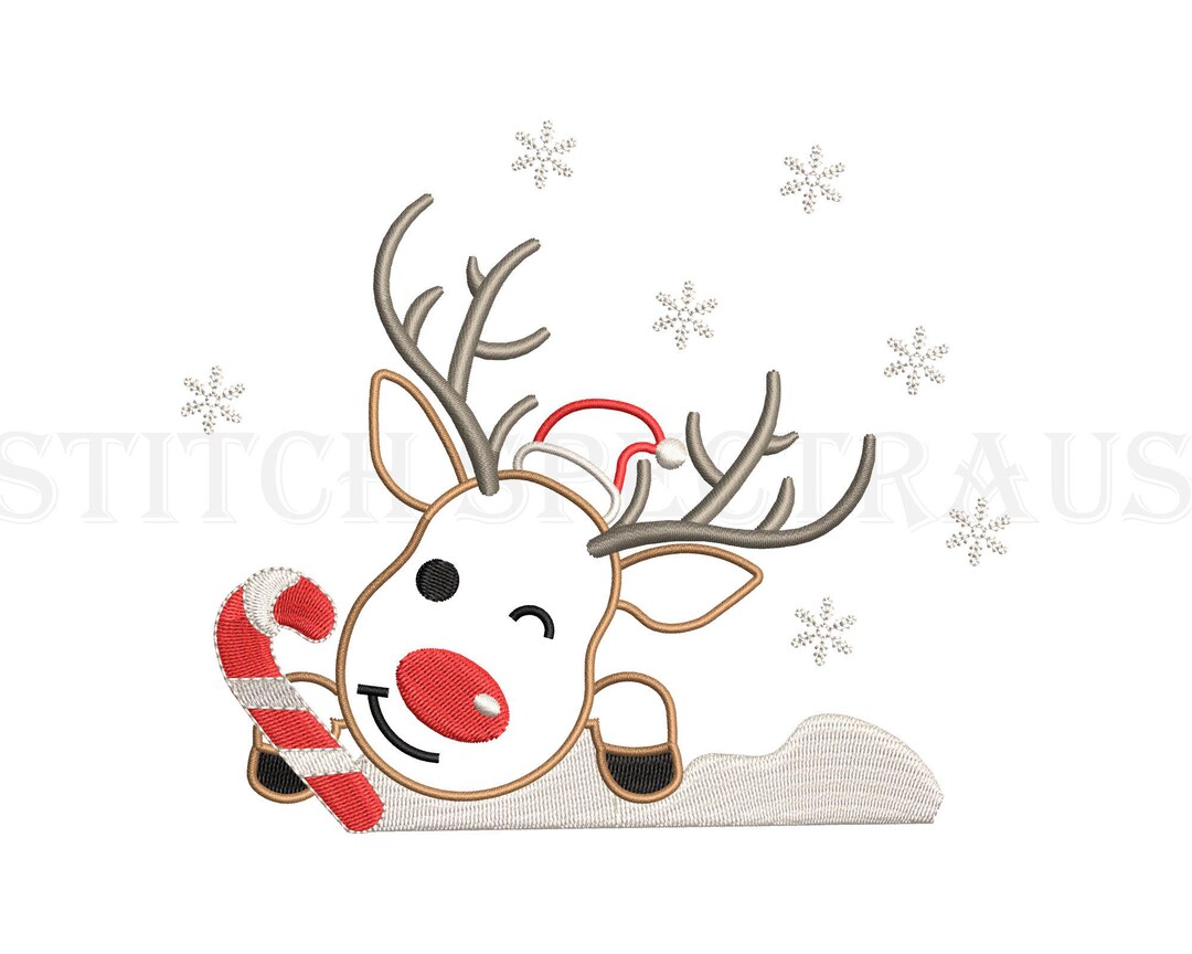 Rudolf Reindeer Embroidery Design, Christmas Machine Stitch Pattern ...