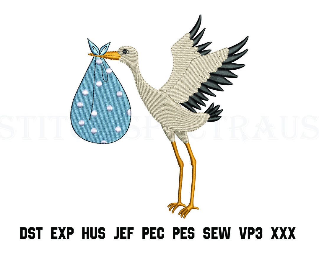 Stork Baby Machine Embroidery Design, Vintage Stork Baby Shower ...