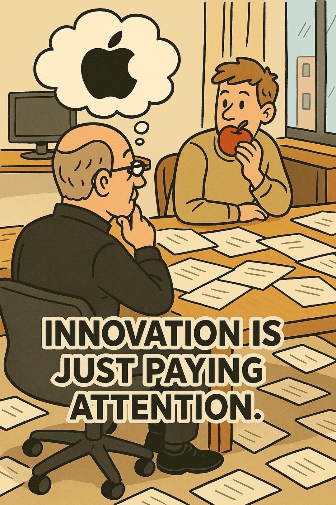Cartoon Office Poster – Innovation Quote Wall Art – Funny Apple ...