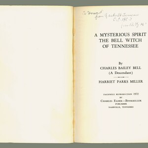 Occult Book, the Bell Witch of Tennessee by Harriet Miller, Bound With ...