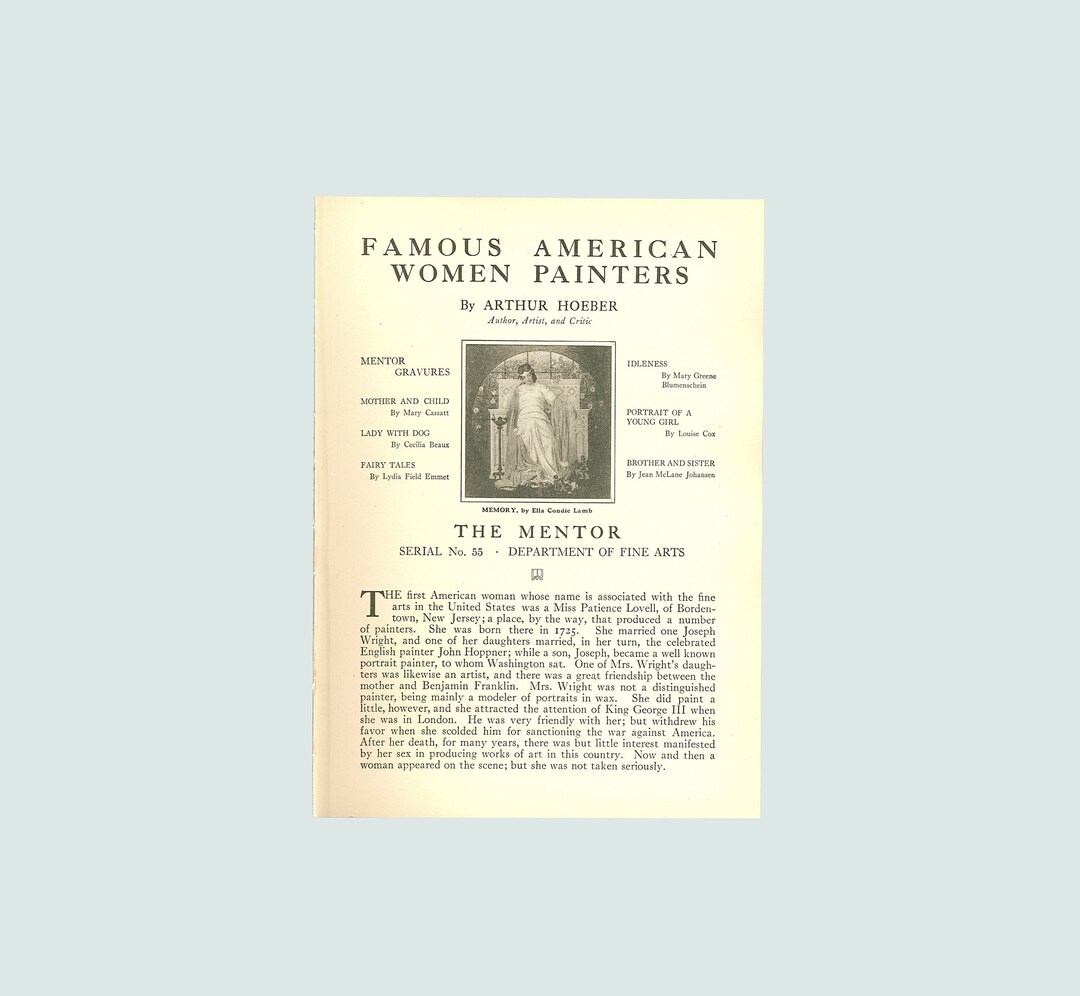 Famous American Women Painters: Mary Cassatt & Cecilia Beaux, Etc. 1914 ...