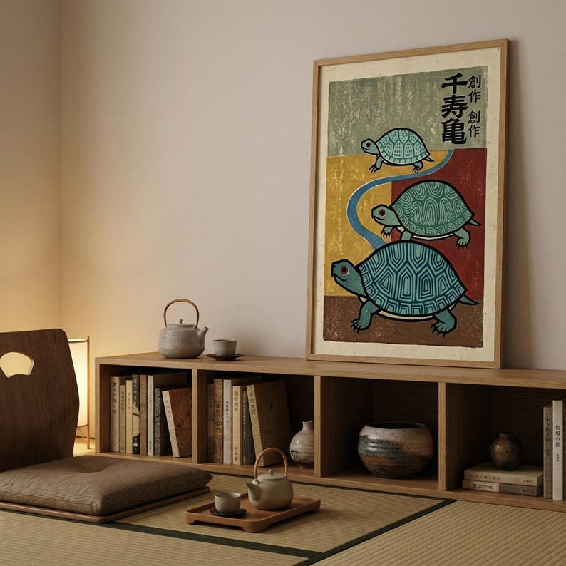 Japanese Woodblock Turtle Print, Wabi Sabi Poster, Zen Animal Decor ...