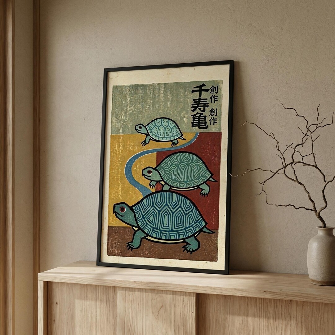 Japanese Woodblock Turtle Print, Wabi Sabi Poster, Zen Animal Decor ...