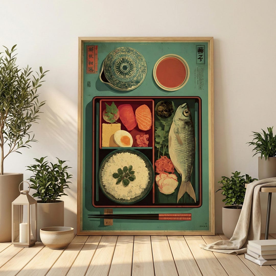 Retro Japanese Bento Box Poster, Vintage Sushi Print, Asian Kitchen ...
