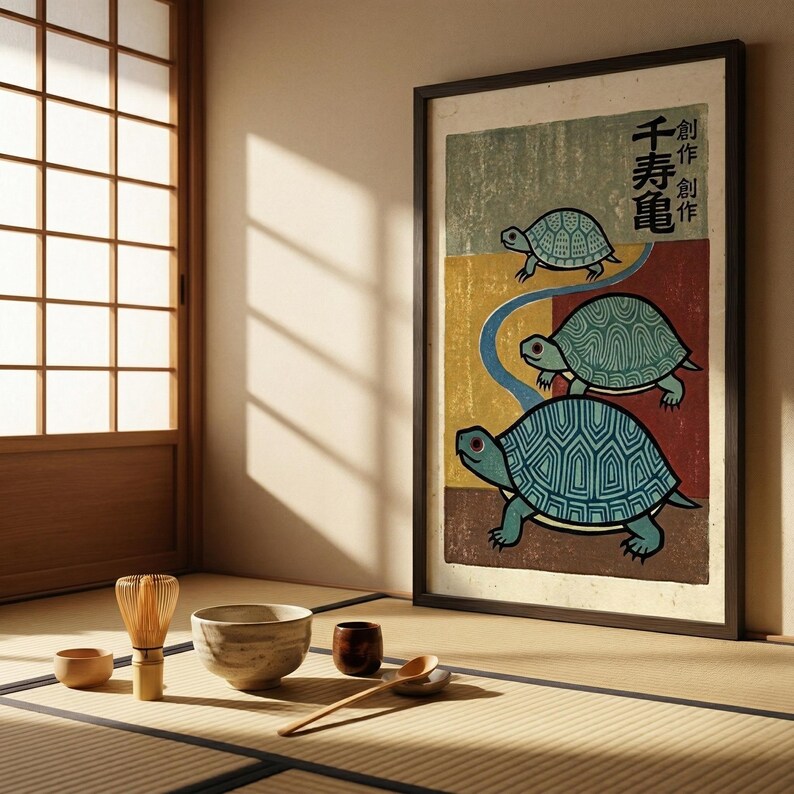 Japanese Woodblock Turtle Print, Wabi Sabi Poster, Zen Animal Decor ...