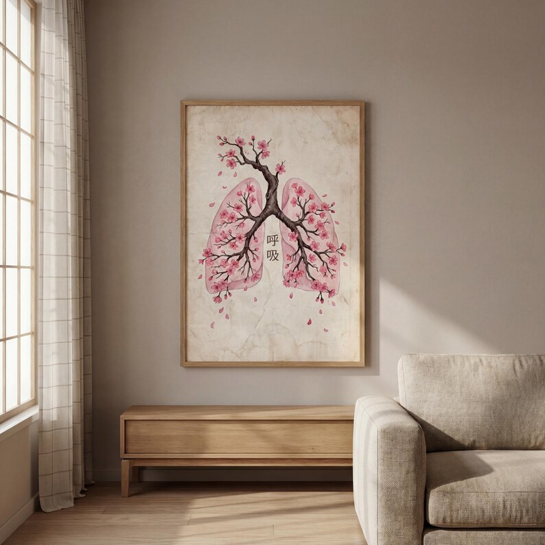 Floral Anatomical Lungs Print, Cherry Blossom Art, Respiratory Gift ...