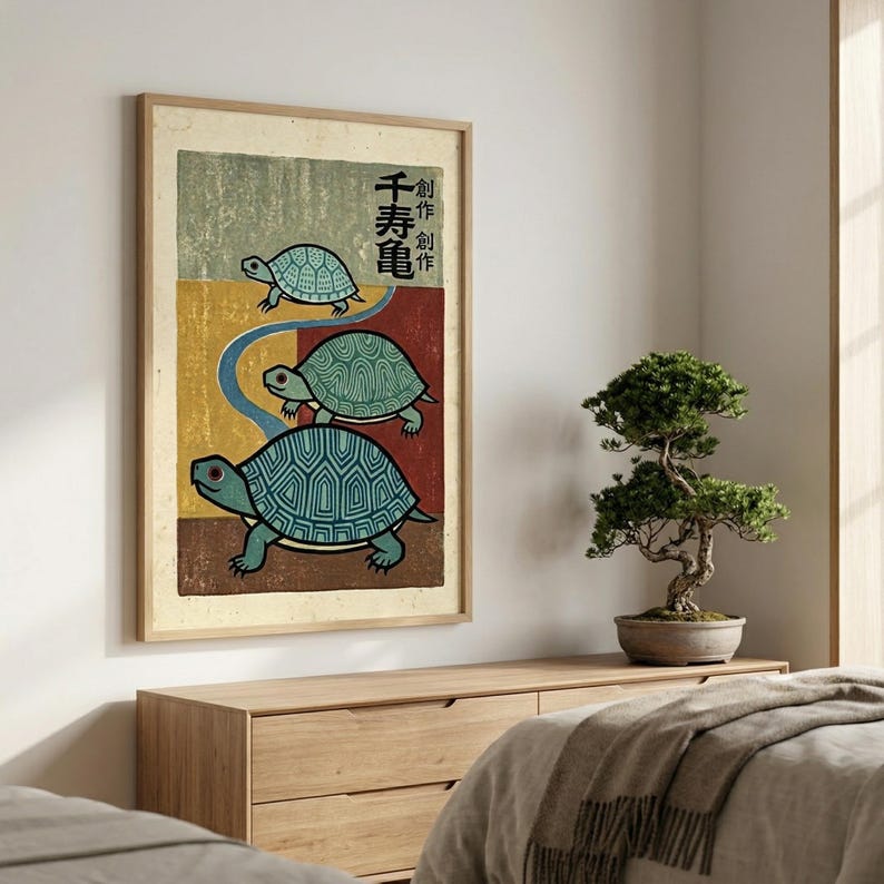 Japanese Woodblock Turtle Print, Wabi Sabi Poster, Zen Animal Decor ...