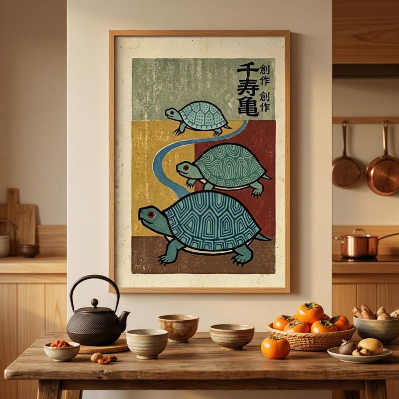 Japanese Woodblock Turtle Print, Wabi Sabi Poster, Zen Animal Decor ...
