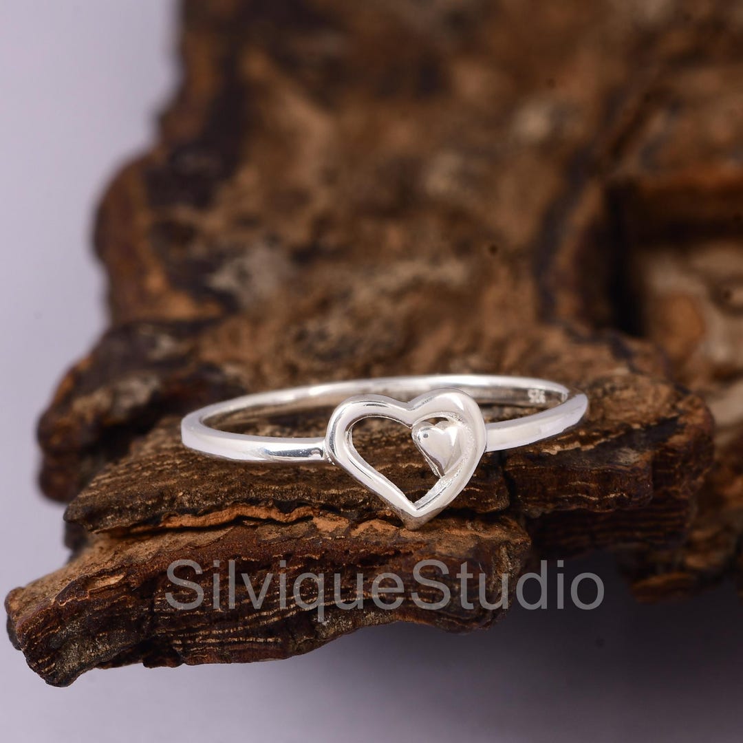 925 Silver Open Heart Ring – Two Hearts Ring – Tiny Love Ring ...