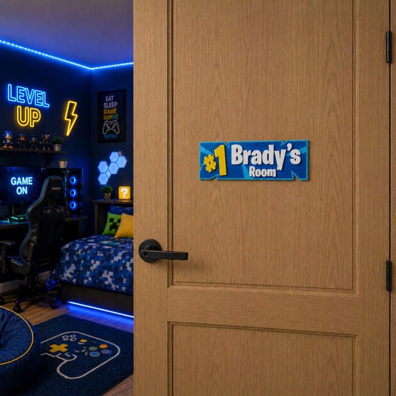 Personalised 3D Printed Gaming Room Sign | Victory Style Door Plaque ...